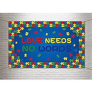 Love Needs No Words Backdrop Banner Autism Awareness Puzzle Piece April Photography Background Wall Hanging Decoration