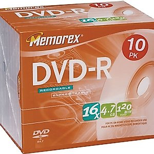 Memorex DVD-R 16x 4.7GB 10 Pack in Jewel Cases