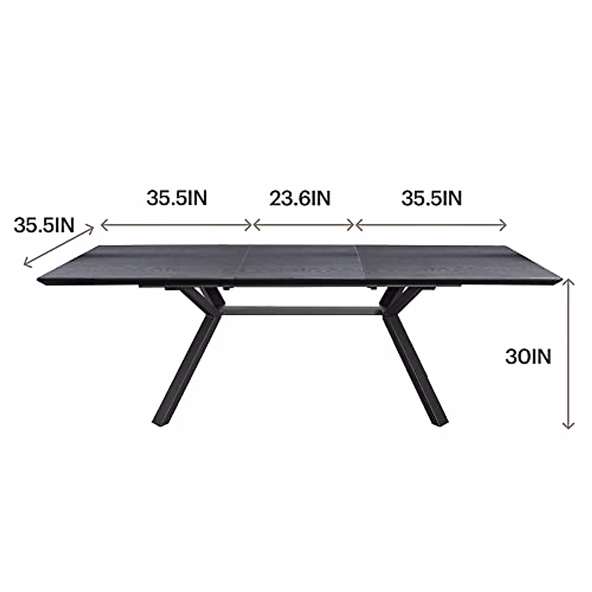 Acanva Expandable Dining Table for 6-8 Seat, Modern Rectangle Design with Extension Leaf for Kitchen Restaurant, Thicker Top and Carbon Steel Pedestal, 70.9''(+23.6)x35.5''x30'', Black