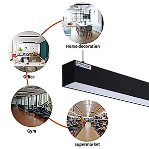 4ft LED Linear Light Fixtures Architectural Suspended Light with Plug, 4FT 45W Black Finish 0-10V Dimmable Office Lighting Fixture for Residential and Commercial Places, 4800lm, ETL 100-277V