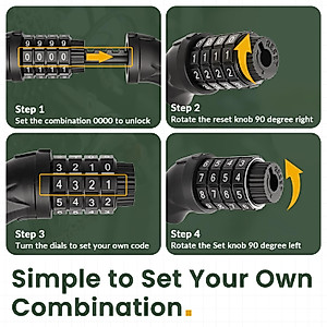 Titanker Bike Lock, Bicycle Lock 4 Feet Cable Lock 1/2 Inch Resettable Bike Lock Combination with Mounting Bracket, Bike Accessories for Bicycle, Electric Scooter, Motorcycle, Black