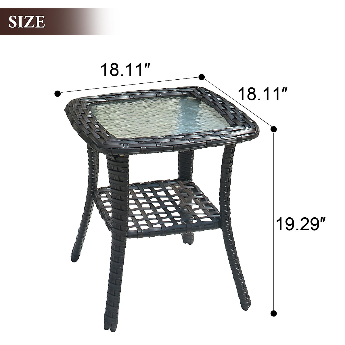 ovios Patio Coffee Table Outdoor Rattan Wicker Side Table with Glass Top, All Weather Outdoor Table End Table for Proch Balcony Backyard Deck, Square, Brown Wicker