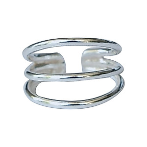 Handmade Single Triple Band Adjustable Ear Cuff, 925 Sterling Silver Clip On Non Piercing Huggie Earrings for Women, Small 3 Row Dainty Ear Wrap Faux Ear Cartilage Clips Jewelry, By MiYa Jewelry