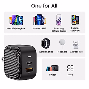 INVZI GaN USB C Charger 38W, Dual Port PPS Fast Charger with PD 20W USB-C and QC 18W USB-A Wall Charger with Foldable Plug for iPad Pro/Mini, iPhone 14 13 12 11 Pro Max, Pixel, Apple iWatch, AirPods
