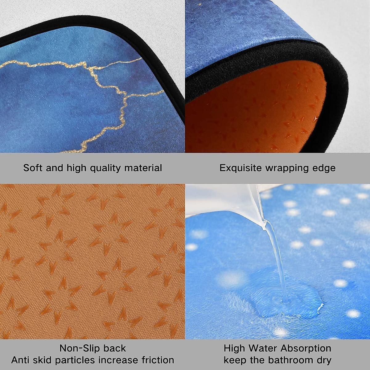 Kitchen Mats Rugs 2 Piece Set Bath Mat Antifatigue Cushioned Gold Black Marble for Floor Non Slip Washable (color5)