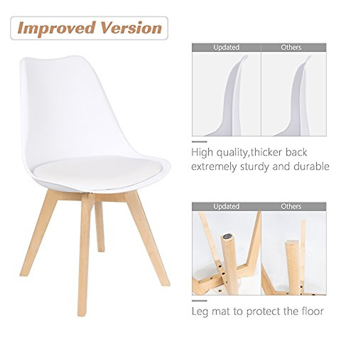 Furmax Mid Century Modern DSW Upholstered Side Beech Wood Legs and Soft Padded Shell Tulip Chair for Dining Living Room Bedroom Kitchen Set of 4 (White)