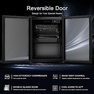 Antarctic Star 16 Bottle 68 Can Beverage Refrigerator, Wine Cooler/Cabinet, Small Mini Fridge, Clear Front Glass Door Quiet Compressor ，Freestanding 1.7 cu.ft.