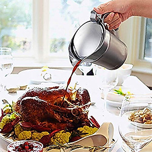 Double Insulated Gravy Boat - Stainless Steel Sauce Jug with Hinged Lid Hinged Lid Ideal for Gravy or Cream at Thanksgiving (450ML/16 OZ)