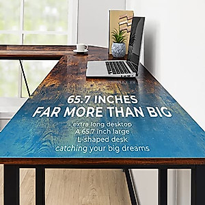 GreenForest L Shaped Computer Desk with Monitor Stand 66 inch Large Corner Computer Desk with Storage Shelves for Home Office Pc Workstation Writing Desk,Brown