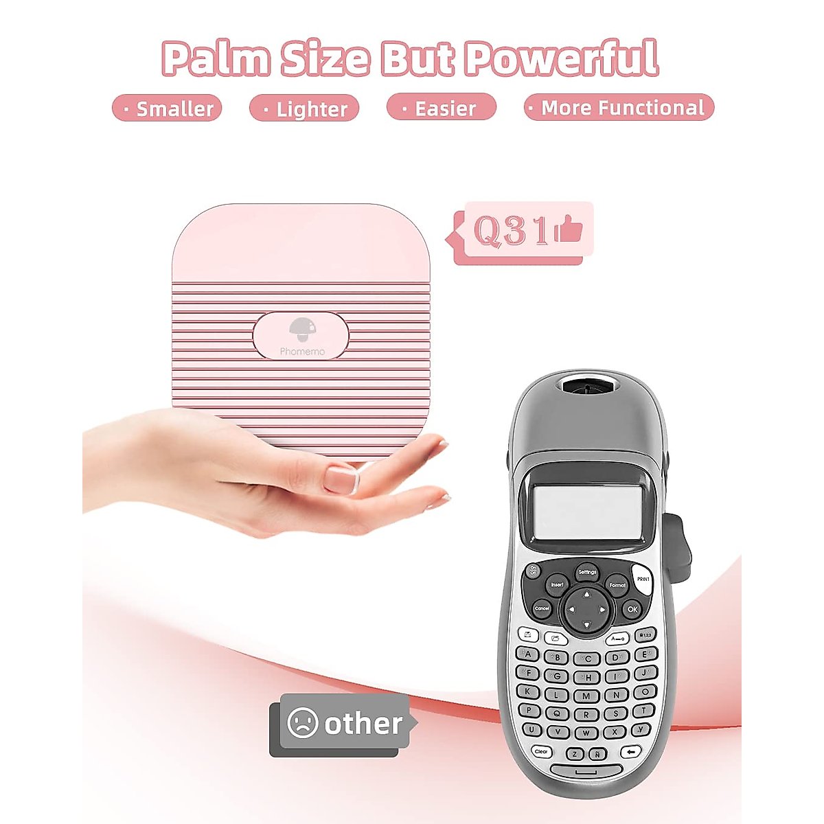 Phomemo Label Makers with Tape- Q31 Mini Label Maker Bluetooth Labeler Machine with 6 Tapes, Compatible with iOS & Android, Great for Home, Office, Organization, USB Rechargeable Labeler, Pink