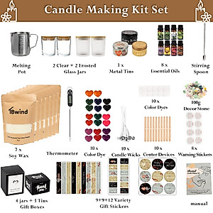 TBWIND Candle Making Kit, Soy Candle Making Supplies DIY Candle Craft Tools for Adults, Kids, Beginners with 8 Pleasant Scents, Melting Pot, Wicks, Wax, Dyes & More - DIY Starter Candle Making Kit