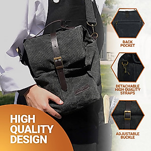 Chef Sac Waxed Canvas Insulated Lunch Bag for Women & Men | Thermal Insulation Material Keeps Food Hot OR Cold | Reusable, Water Resistant & Fits Large Lunch Box | Includes Sling Strap (Black)