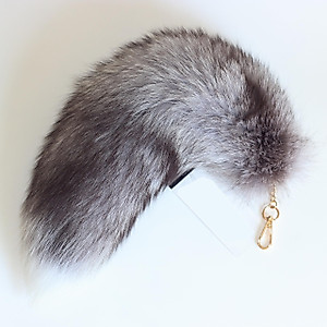 Sky Blue Elegance: Natural Silver Fox Tail Keychain Pendant