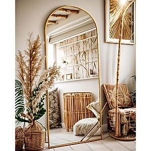 Antok Arched Full Length Mirror, 58"x18" Arched Floor Mirror, Glassless Mirror Full Length with Stand, Floor Mirror Freestanding, Wall Mounted Mirror for Bedroom Living Room, Gold