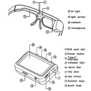 KTROK AR Glasses, Video Display Glasses with 13MP Camera, 1920 * 1080 Resolution, Pocket-Size AR Smart Glasses for Movies, Gaming, Entertainment