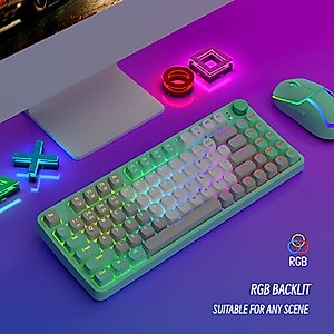 OCG Mechanical Gaming Keyboard Linear Switches 86 Keys Hot Swappable Wireless Keyboards Bluetooth 5.1/2.4G/USB-C Triple Mode Connection,Wired Laptop Keyboard for PC Mac iPad Green