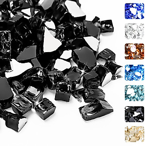 Hisencn Fire Glass 1/2 Inch - Onyx Black Reflective Tempered Fire Glass Rocks for Fire Pit, Outdoors and Indoors Natural or Propane Fireplaces, Fire Bowls Landscape Decoration, 10 Pounds