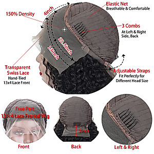 SWEETGIRL Short Curly Bob Wigs Human Hair 13x4 Lace Front Wigs Pre Plucked Water Wave Frontal Wigs Human Hair Wet and Wavy Curly Wigs for Black Women Natural Black 180% Density 10 Inch