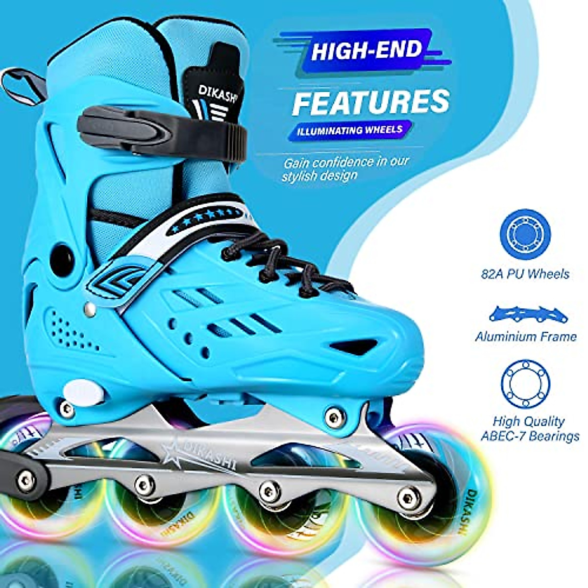 Suitable for Children and Teenagers, 4 Sizes of Adjustable Roller Skates and Bright Wheels, Suitable for Beginners' Indoor and Outdoor Roller Skates (Blue) (34-37(8-9 US)