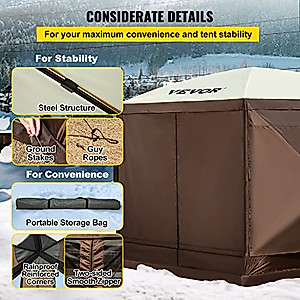 VEVOR 12x12ft Camping Gazebo Screen Tent, 6 Sided Pop-up Canopy Shelter Tent with Mesh Windows, Portable Carry Bag, Stakes, Large Shade Tents for Outdoor Camping, Lawn and Backyard