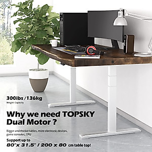 TOPSKY Dual Motor 3 Stage Electric Adjustable Standing Desk Frame Heavy Duty 300lb Load Capacity for Home Office (White Frame Only)