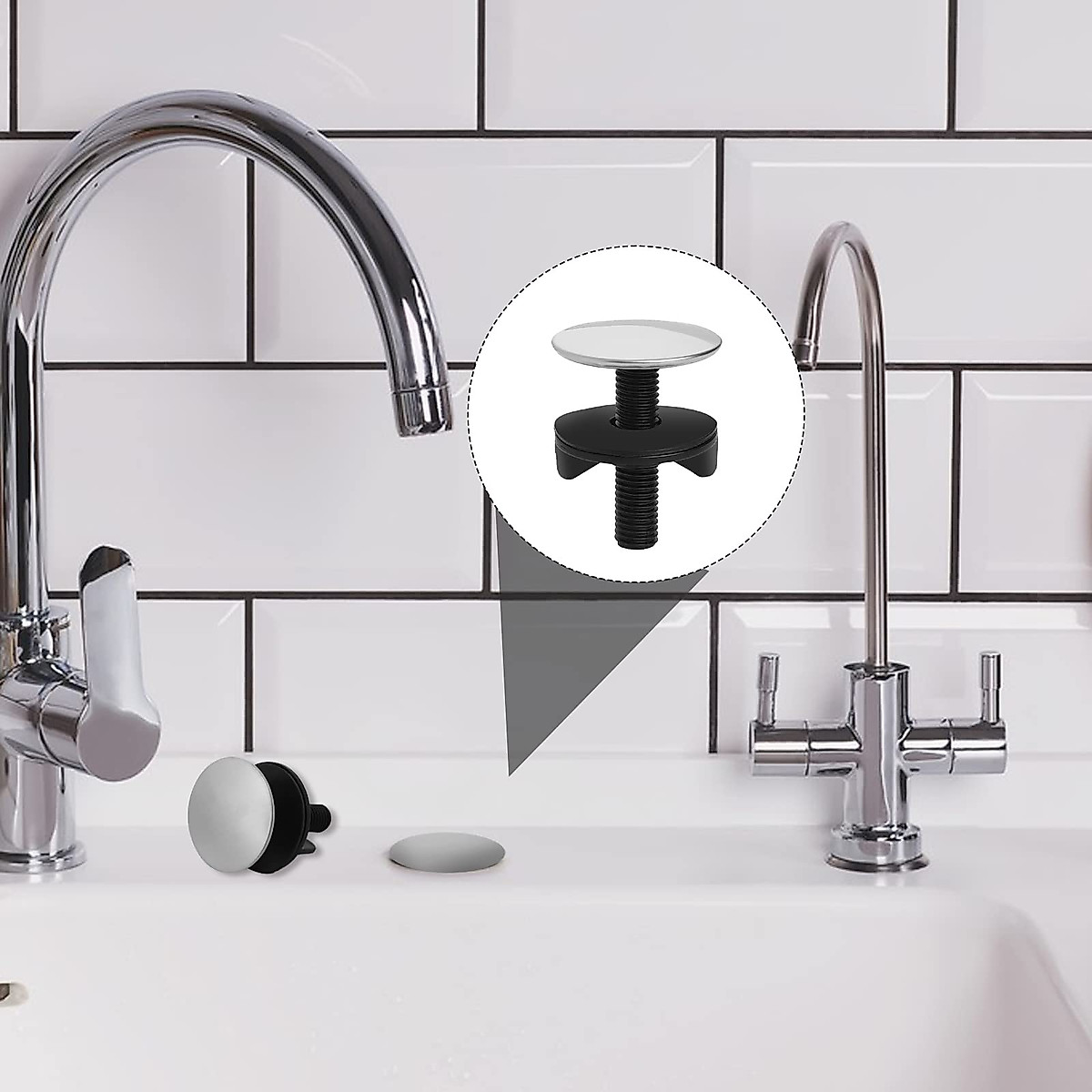 2 Pieces Sink Hole Cover Stainless Steel Kitchen Sink Hole Covers for Counter Space Countertop Faucet Hole Cover Black Sink Tap Hole Plate Stopper Plug Sink Caps for Top Holes