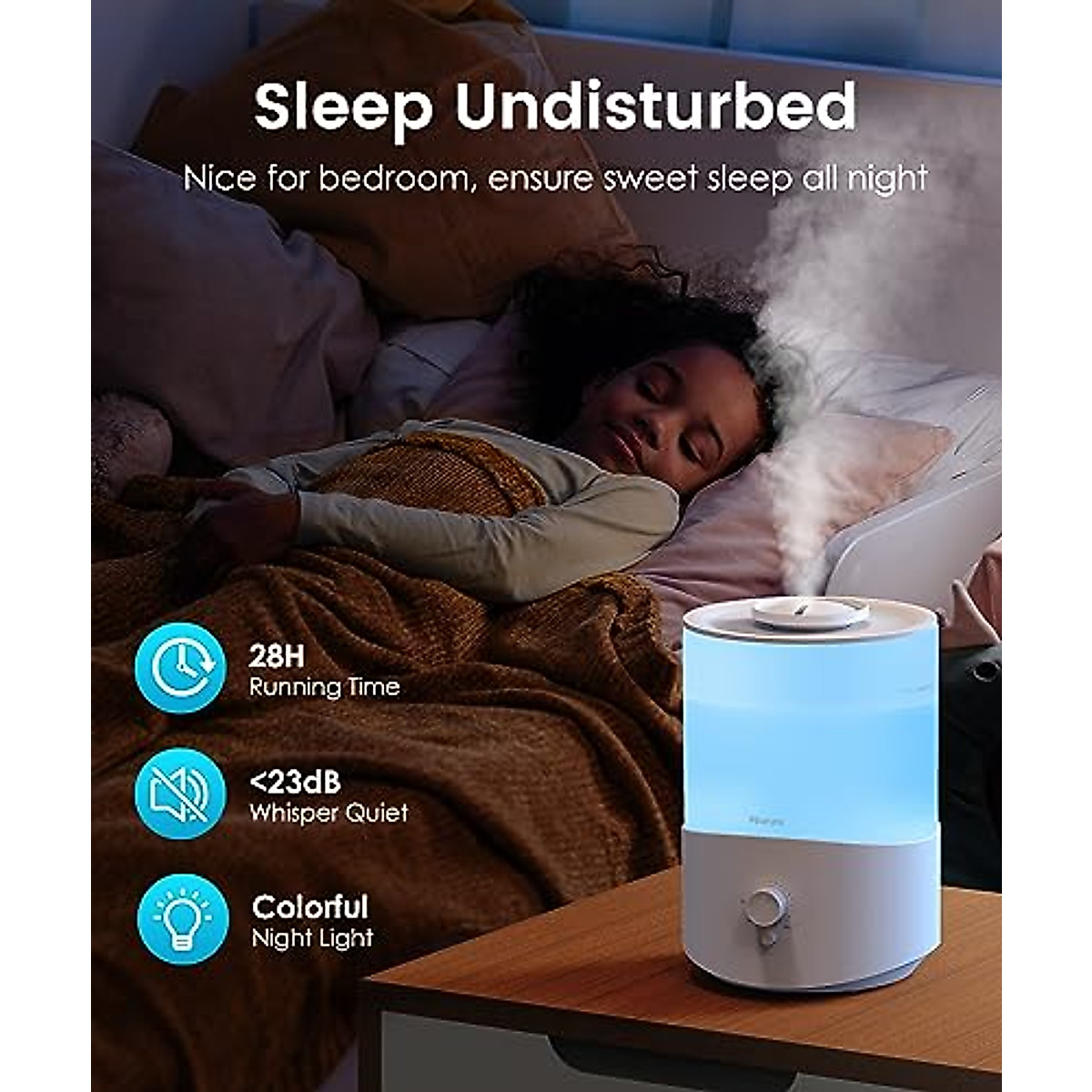 Pharata® Humidifiers for Bedroom Home, 2.5L Top Fill Cool Mist Humidifier for Baby with Essential Oil Diffuser, Ultrasonic Air Humidificador for Large Room Indoor Plants, Lasts Up to 28H, (White)