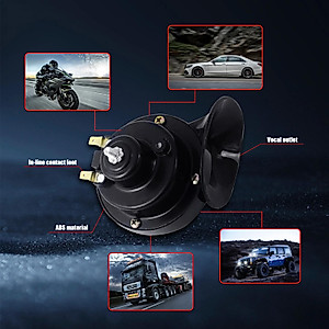 Fogfar 2 PCS Car Snail Horn, Waterproof Shockproof Ultra-loud Tweeter, Honk Double-tone Modified Horn, Universal Air Horn Replacement Kit for Most Car Motorcycles (Black)