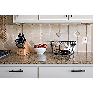 Stacking Wire Market Baskets with Chalk Label - Set of 2 - Fruit Vegetable Produce Metal Storage Bin for Kitchen Counter - Pantry Cabinet - Bathroom Shelves - Metallic Black