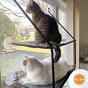 K&H Pet Products EZ Mount Window Sill Cat Bed, Cat Window Hammock, Sturdy Cat Window Perch for Large Cats, Cat Window Bed Cat Furniture, Cat Hammock for Window Cat Perch Cat Shelf - Double Stack Gray