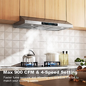 HisoHu 30 Inch Under Cabinet Range Hood with 900-CFM, 4 Speed Gesture Sensing&Touch Control Panel, Stainless Steel Kitchen Vent