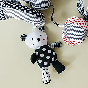 Genius Baby Toys Car Seat Toys for Infants - High Contrast Colors That Baby Sees Best - Easy to Attach - Car Seat Toy to Entertain Baby During Car Rides - Includes 4 Removable Toys on Spiral