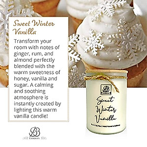 BB Candles Winter & Fall Collection - Natural Soy Hand Poured Fragrant Candles, Frosted Jars with Bamboo Lid, Ideal for Home Decor & Relaxation, 90+ Hours Burn Time, 12oz (Sweet Winter Vanilla)