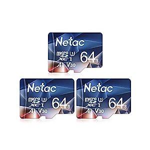 Netac 64GB 3 Pack Micro SD Card Ultra Micro SDXC TF Memory Card Extend Capacity Up to 100MB/s, 667X, U3, C10, V30, A1, FAT32, High Speed TF Card for Switch/Dash cam/Camera/Smartphone