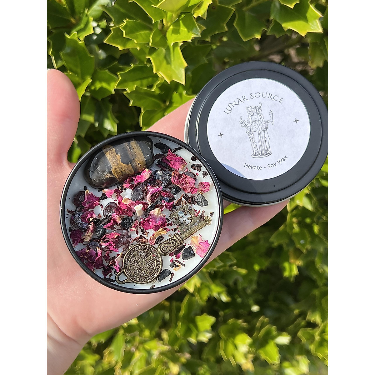 Hekate Dark Moon Goddess Candle | Hecate Witchcraft Pagan Queen of Crossroads Keys Witches Witchcraft Gift Herbal Intention Spell Ritual Altar Devotee Scented Gift