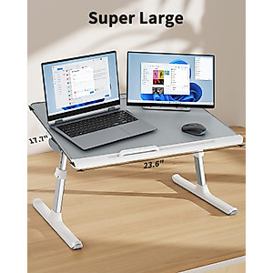 Laptop Bed Tray Desk, SAIJI Adjustable Laptop Stand for Bed, Foldable Laptop Table with Storage Drawer for Eating, Working, Writing, Gaming, Drawing (Gray, X-Large)