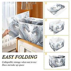 ALAZA Storage Bins Organizer Box Baskets Lidded Clothes for Shelves Closet Dragon White Collapsible Stackable Storage Cubes Handles