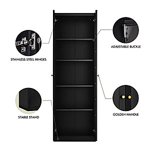 MAGICUBE Bookcase Metal with Plexi-Glass Doors and 4 Adjustable Shelves, 5-Tier Bookshelf Organizer, Tall Multipurpose Storage Cabinet, Home Decor Furniture for Study, Office, Living Room(Black)