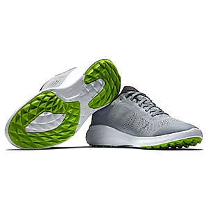 FootJoy Men's FJ Flex Golf Shoe, Grey/White/Lime, 9.5