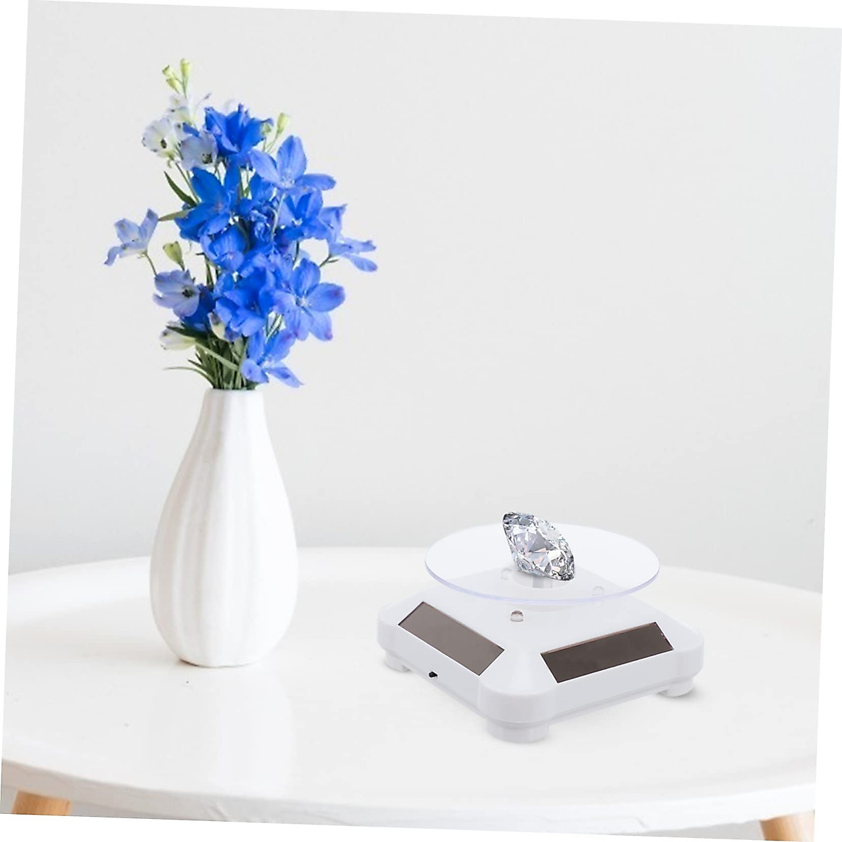 SEWACC Solar Jewelry Showcase Turntable Display Stand Led Lights Rotating Rack Odor for Shop and Home Decor