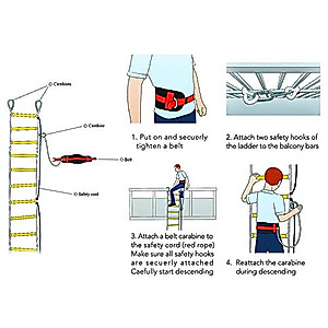 ISOP Emergency Fire Escape Rope Ladder 4 Story Homes 32 ft Innovative Solution - Unique Safety Ladder with Carabiners & Safety Cord & Safety Belt - Fast Deploy & Simple to Use - Compact & Reusable