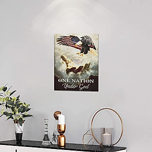Yudchen Bald Eagle Wall Art American Flag Pictures Wall Decor Rustic Christian Eagle Canvas Prints Painting Home Decor Patriotic Framed Artwork for Living Room Bedroom Office Ready to Hang 12''x16''