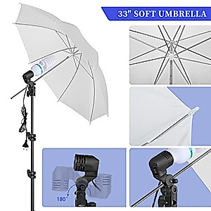 SH 2.6M x 3M/8.5ft x 10ft Photography Lighting Backdrops Stand Accessories Kit and 4 x 65W 5500K Bulbs Green Screen Umbrellas Softbox Continuous Light Kit for Photo Studio Portrait Video Shoot