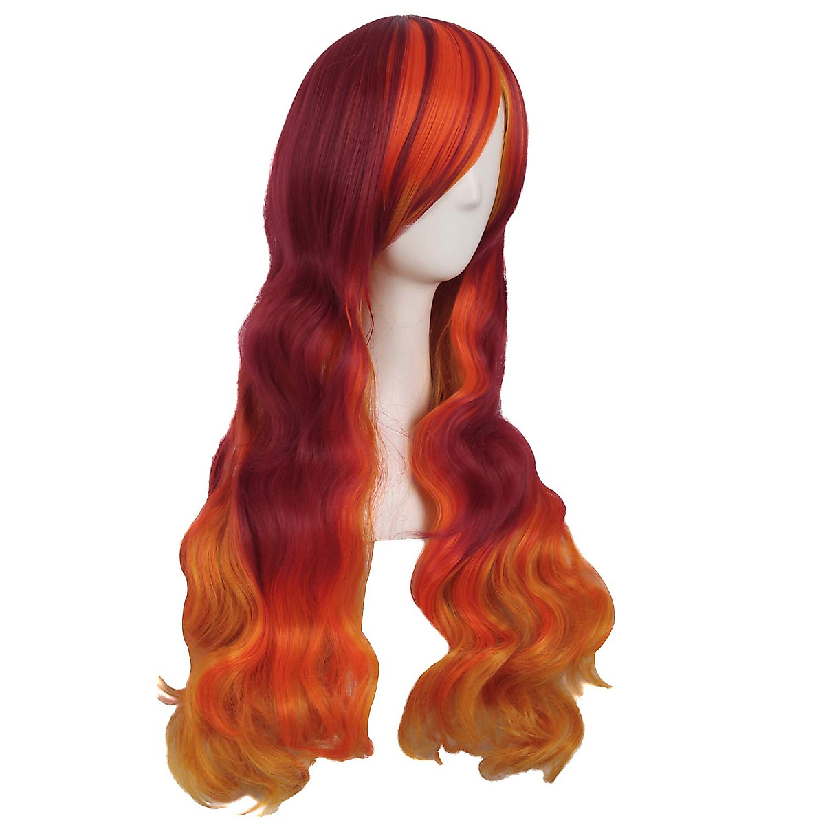 MapofBeauty 28 Inch/70cm Beautiful Long Wavy Harajuku Style Cosplay Wig (Fluorescent Orange/Red/Orange Yellow)