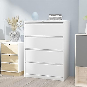 GangMei 4-Drawer Steel Metal Lateral Filing Cabinet with Lock in White