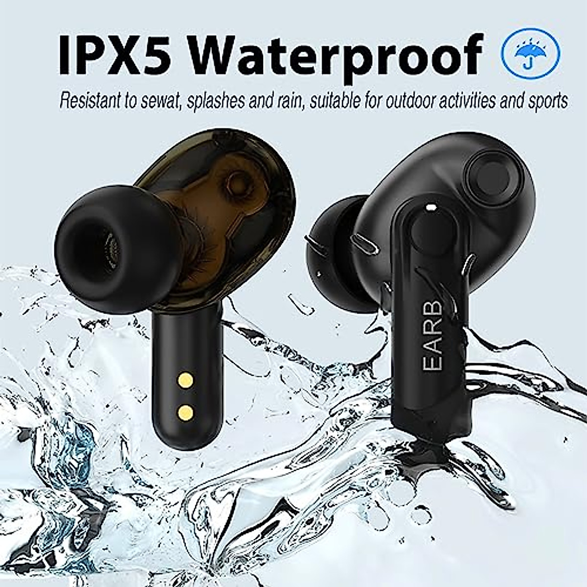 beiwin Wireless Earbuds, 5.3 Bluetooth Stereo Earbuds with Built-in Microphone, Smart Touch Control Wireless Headphones for iPhone/Samsung/iOS/Android