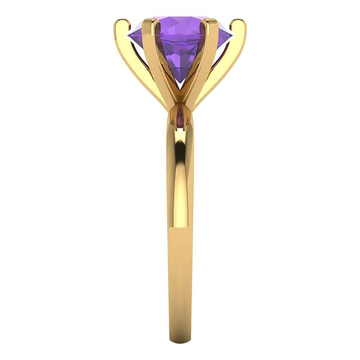 Clara Pucci 2.95ct Round Cut Solitaire Natural Amethyst Excellent 6-prong Classic Designer Statement Ring Real 14k Yellow Gold for Women