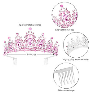 SuPoo Pink Birthday Crowns Birthday Sash and Crown Kit Birthday Tiara Rhinestones Metal Crown with Comb Glitter Birthday Girls Sash Crystal Headband Princess Tiaras for Girl Happy Birthday Decorations