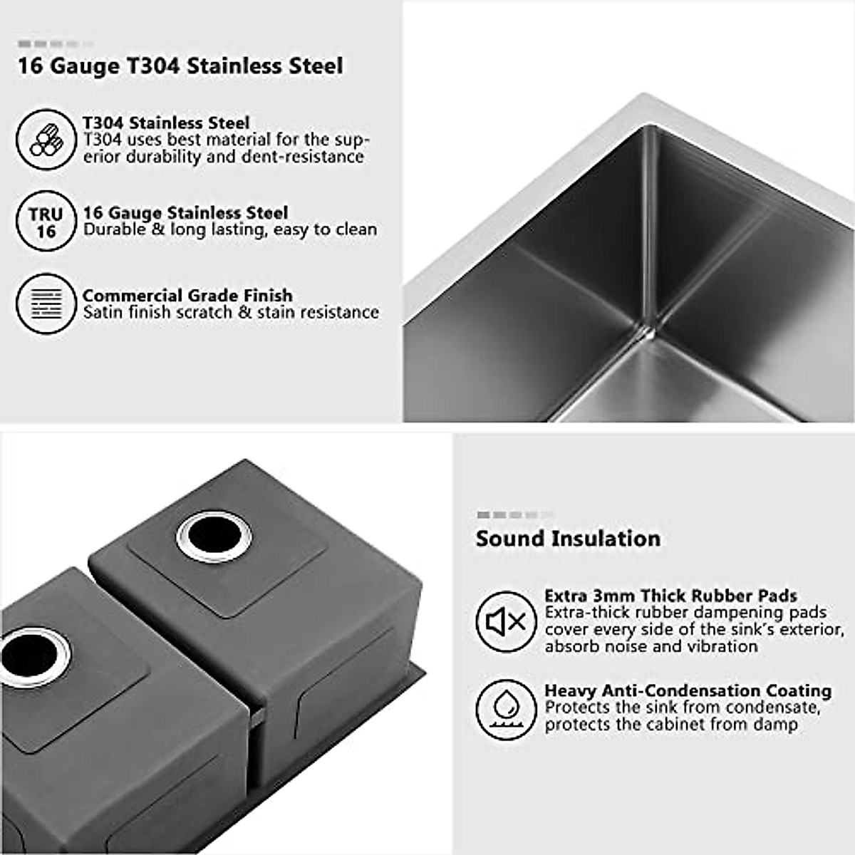 33 Undermount Kitchen Sink Double Bowl -VASOYO 33x19 Undermount Stainless Steel Kitchen Sink 16 Gauge Deep 50/50 Undermount Double Bowl Kitchen Sink with Cutting Board
