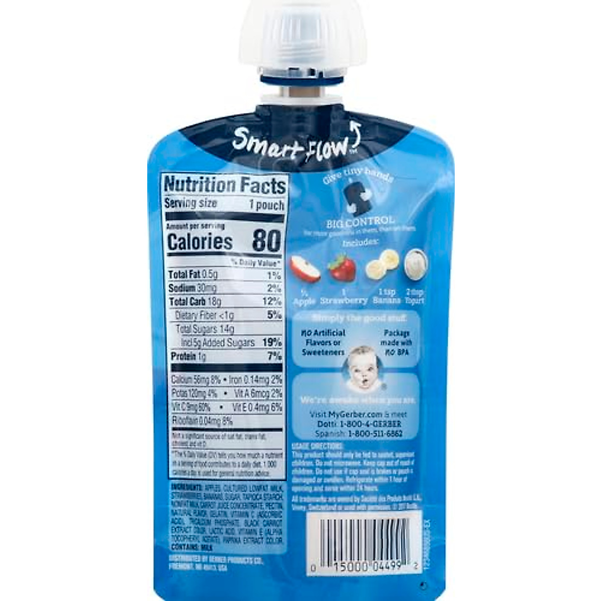 Gerber Baby Food Pouches, Toddler 12+ Months, Fruit & Yogurt, Strawberry Banana, 3.5 Ounce